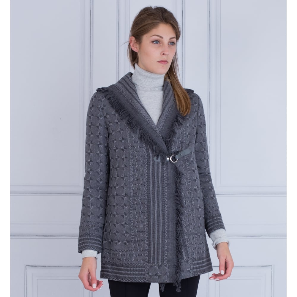671350-2899 Riani Fringed Drape Collar Jacket With Belt In Grey ...
