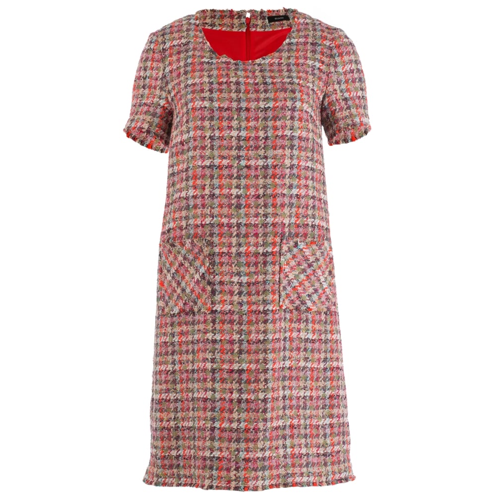 Riani Tweed Check Frayed Edge Dress Red/Grey/Khaki – SisterOnlinestore