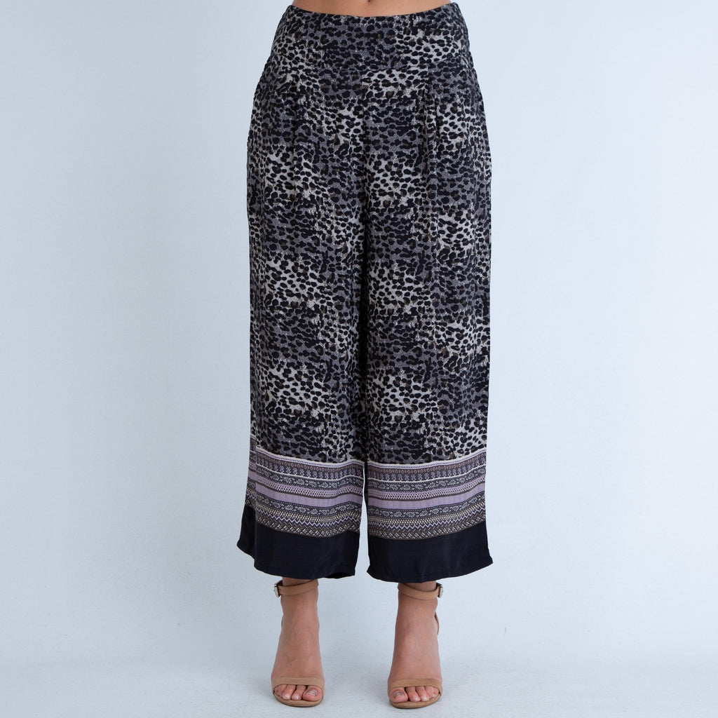 Masai Pusna Leopard Print Elasticated Waist Trousers Black/Grey ...