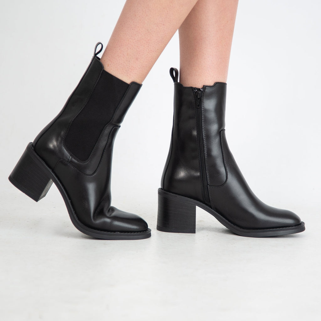 Alpe Covent Block Heel Mid Ankle Boot With Elastic Side Black ...