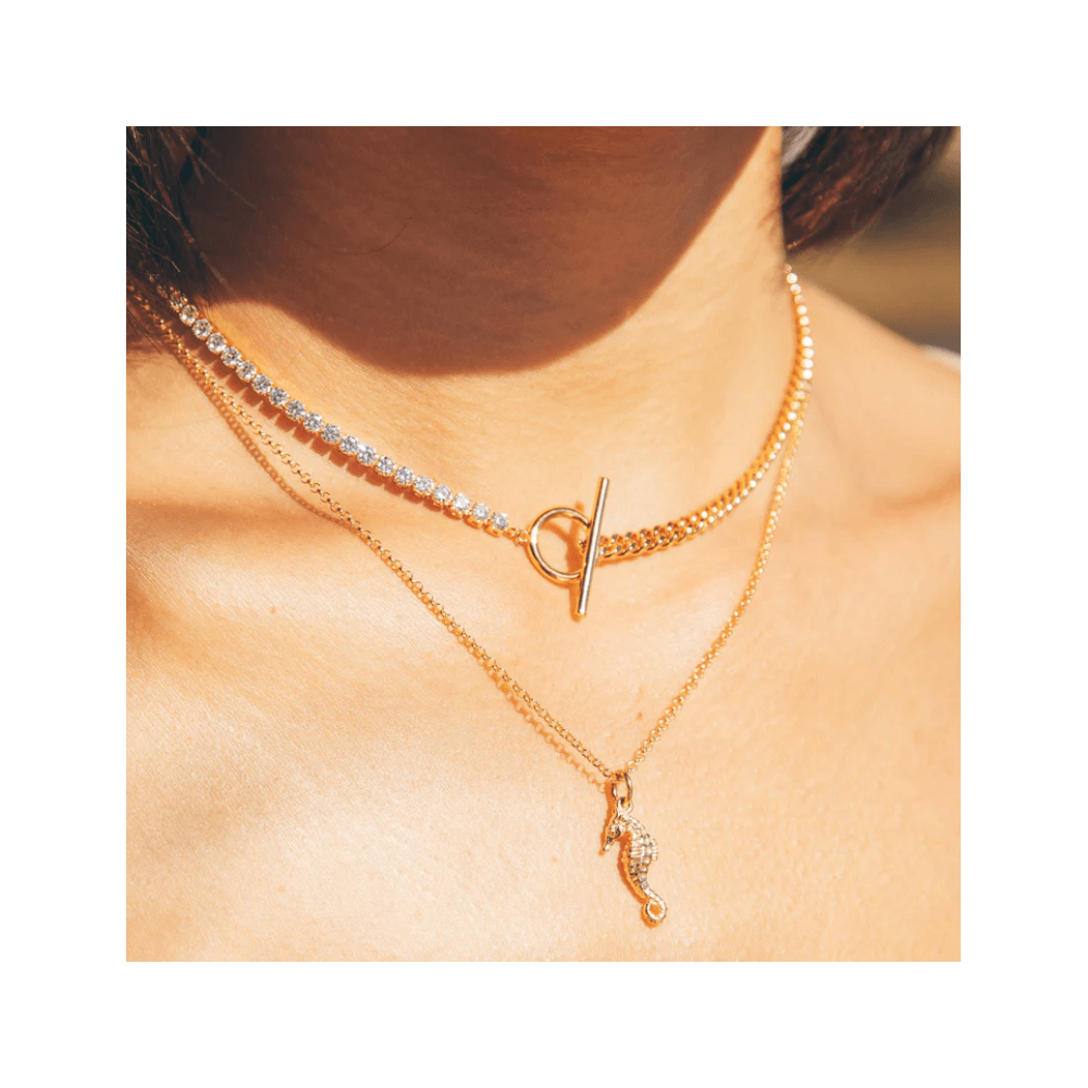 Scream Pretty Tennis & Curb Chain Necklace With T Bar Clasp Gold ...
