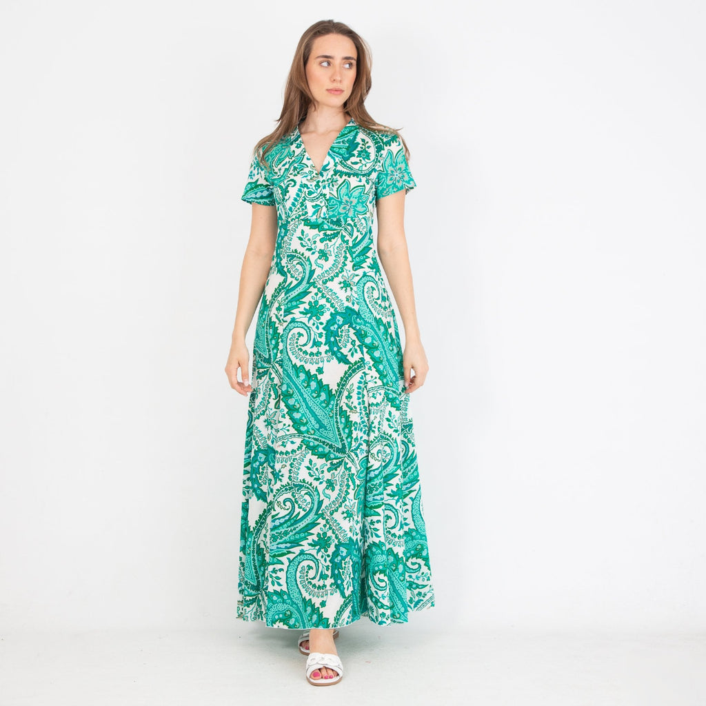Caliban Printed V Neck Short Sleeve Maxi Dress Turquoise/white ...