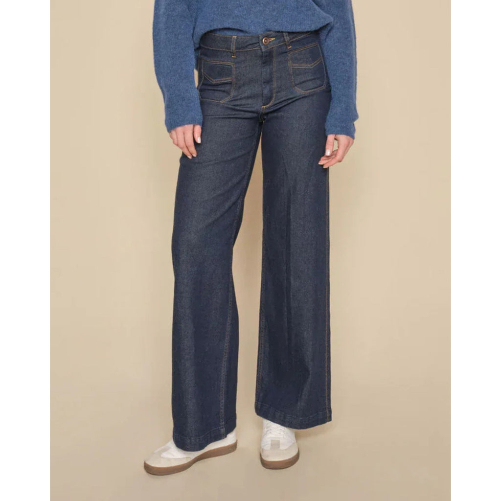 Mos Mosh Colette High Waist Wide Leg Stretch Denim Jean Dark Blue 32L ...