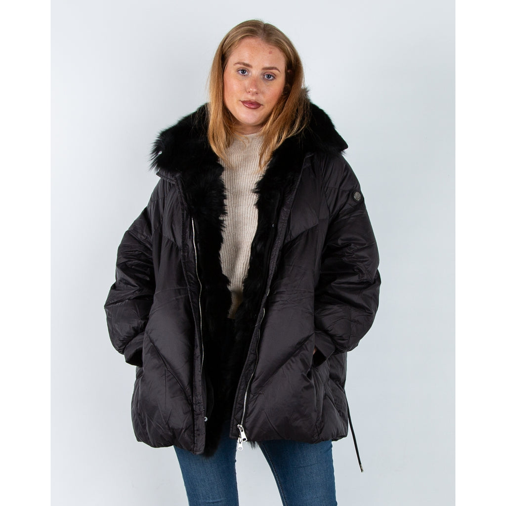 Levinsky Fur Trim Oversized Puffa Coat With Drawstring Back Black ...