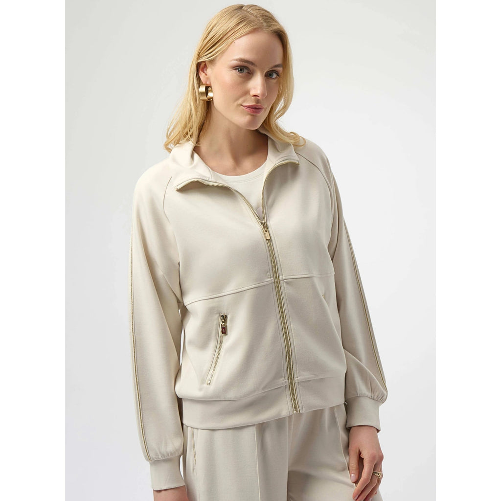 Joseph Ribkoff Scuba Jersey Funnel Neck Jacket With Lurex Trim Cream ...