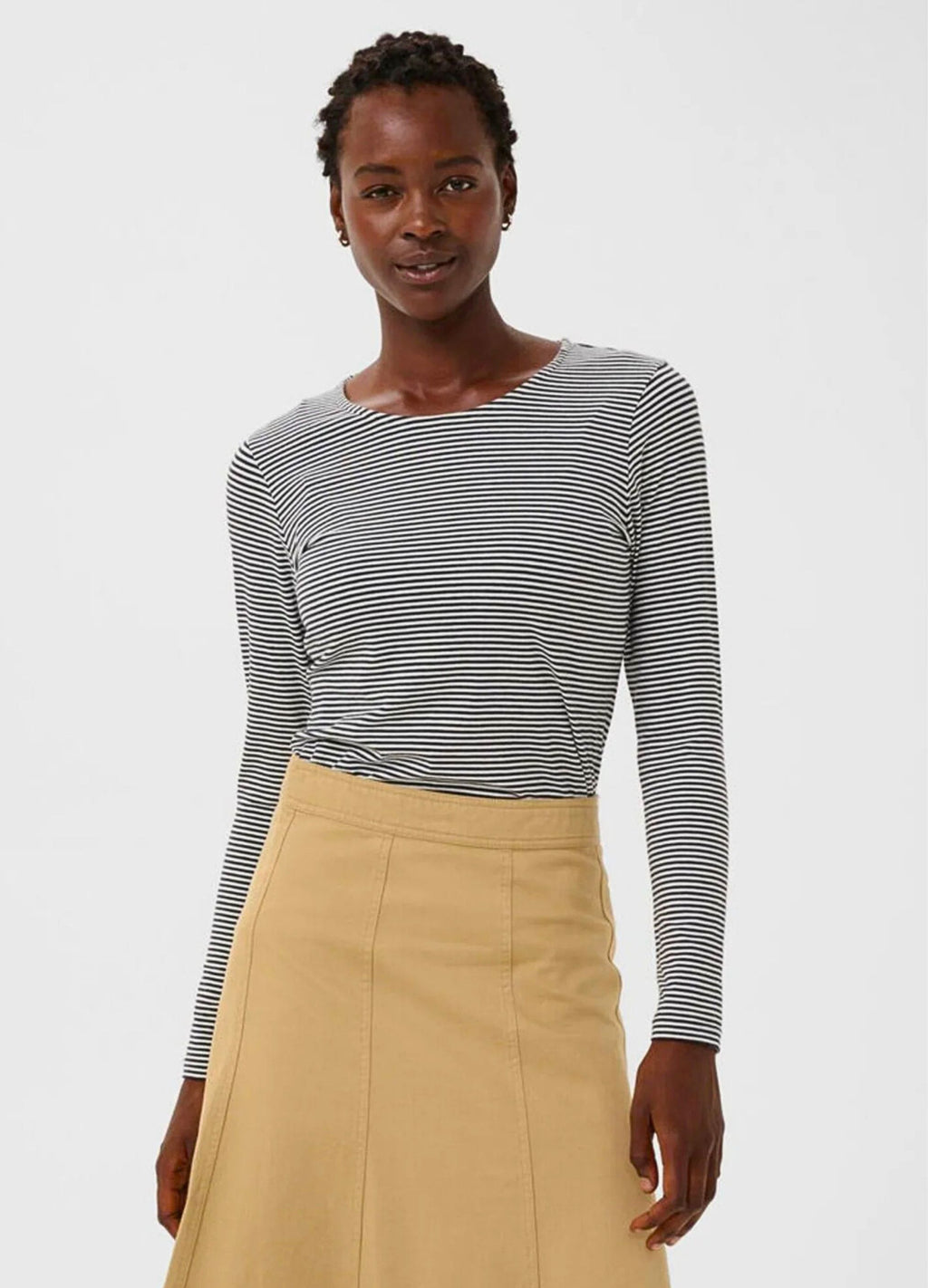 Part Two Nemajas Stripe Long Sleeve Round Neck Fine Top White/Navy ...