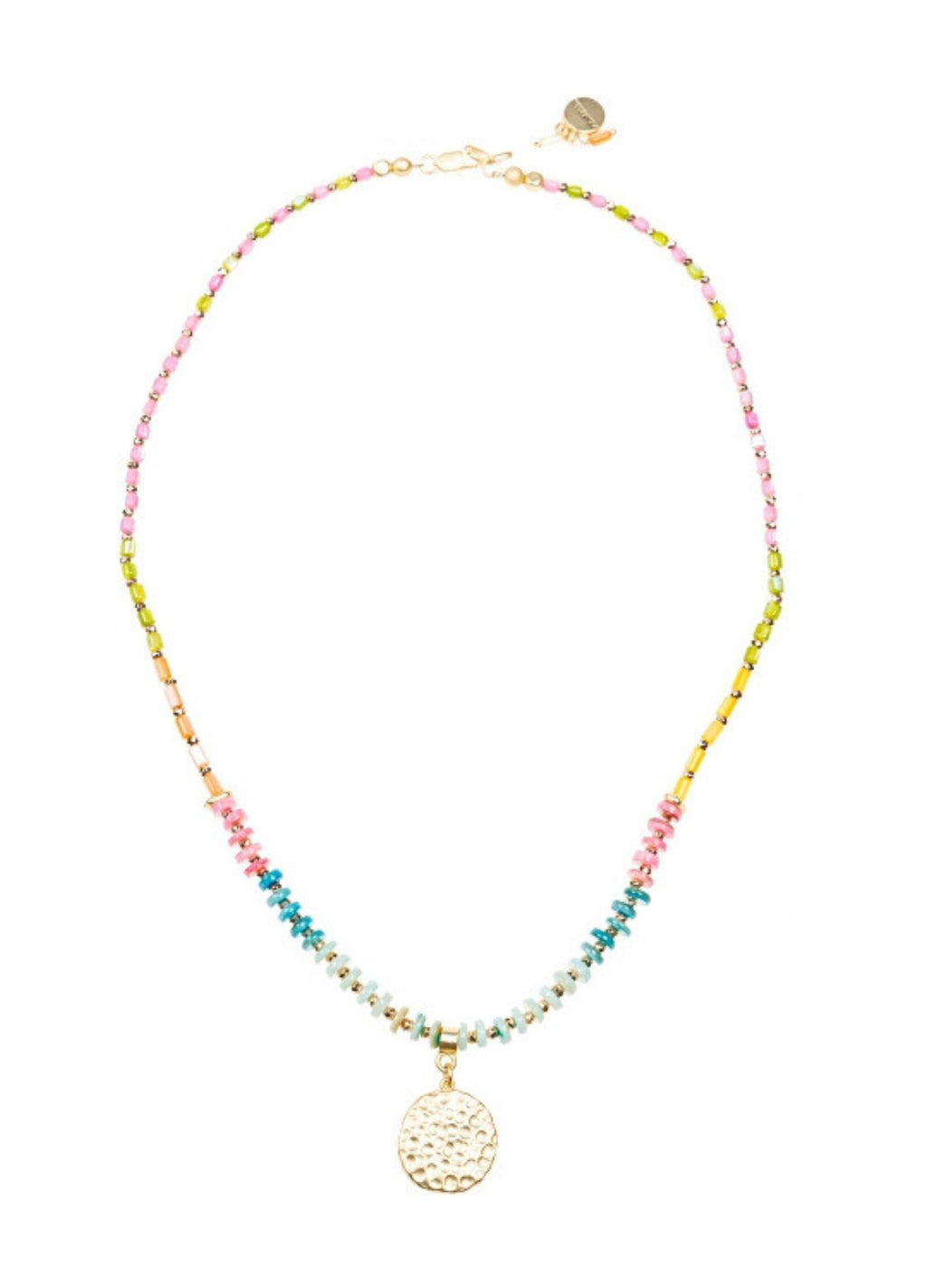 Pranella Yucca Semi-Precious Short Necklace with Bashed Disc Pendant M ...
